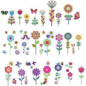 Maydahui 56PCS Garden Flower Wall Corner Decal Snail Butterfly Caterpillar Bird Snake Sunflower Grass Floral Baseboard Wall Sticker for Kids Girls Room Bedroom Nursery Classroom Home Decoration