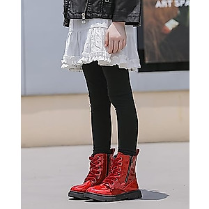 DADAWEN Boys Girls Glitter Ankle Boots Lace Up Waterproof Combat Shoes With Side Zipper for Toddler/Little Kid/Big Kid Red Glitter US Size 3 M Big Kid