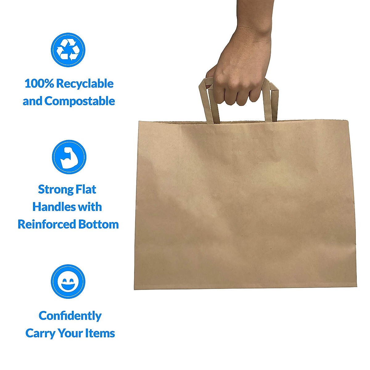 Reli. Paper Shopping Bags | 60 Pcs | Large 16"x6"x12" | Brown Paper Bags with Handles | Heavy Duty, 68 lbs Basis | Kraft Bags With Wide Base | Take Out/To Go, Retail, Shopping, Restaurant