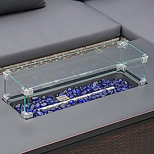 Outsunny 43 Inch Outdoor Propane Gas Fire Pit Table, 50,000 BTU Auto-Ignition Rectangular Wicker-Effect Gas Firepit with Glass Wind Guard, Lid, Glass Beads, Steel Base, CSA Certification, Bronze