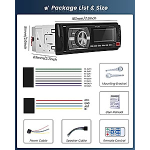 Roinvou Car Radio Bluetooth Single DIN Car Stereo Audio, MP3 Player Car Stereo 1 DIN with Bluetooth Handsfree/FM/Dual USB/TF/AUX/Fast Charging, Built-in Microphone, Multi Color LCD, Not a CD Player