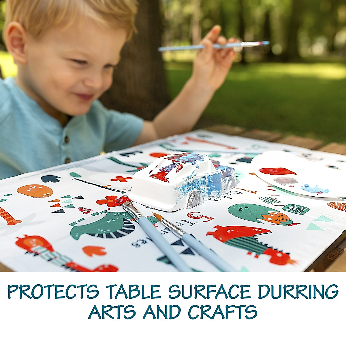 Disposable Placemats for Baby Toddler and Kids Travel Pack 12" x 18" Stick-On 20 Plastic Table Toppers Restaurant Indoor Outdoor Protection Dino Design