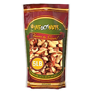 Raw Brazil Nuts - 5 Pounds, Natural, Unsalted, Shelled, No Preservatives, Kosher Certified- Natural, Fresh, Healthy Diet Snacks for Kids and Adults-by We Got Nuts