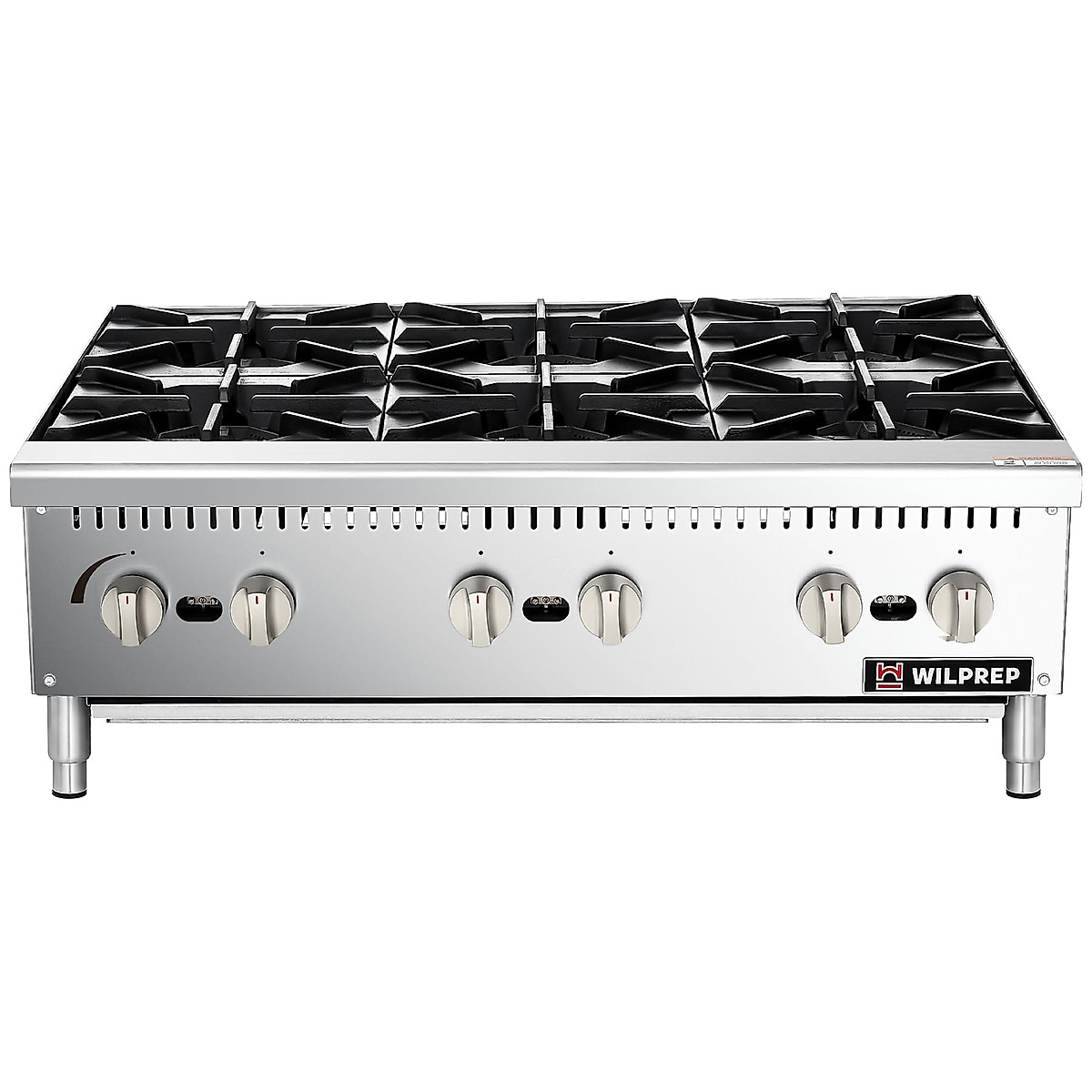 WILPREP Countertop Gas Range, 6 Burner Commercial Hot Plate with Total 150000 BTU, 36" Natural Gas Range with Propane Conversion Kit Grates, Stainless Steel Gas Stove for Restaurant Kitchen