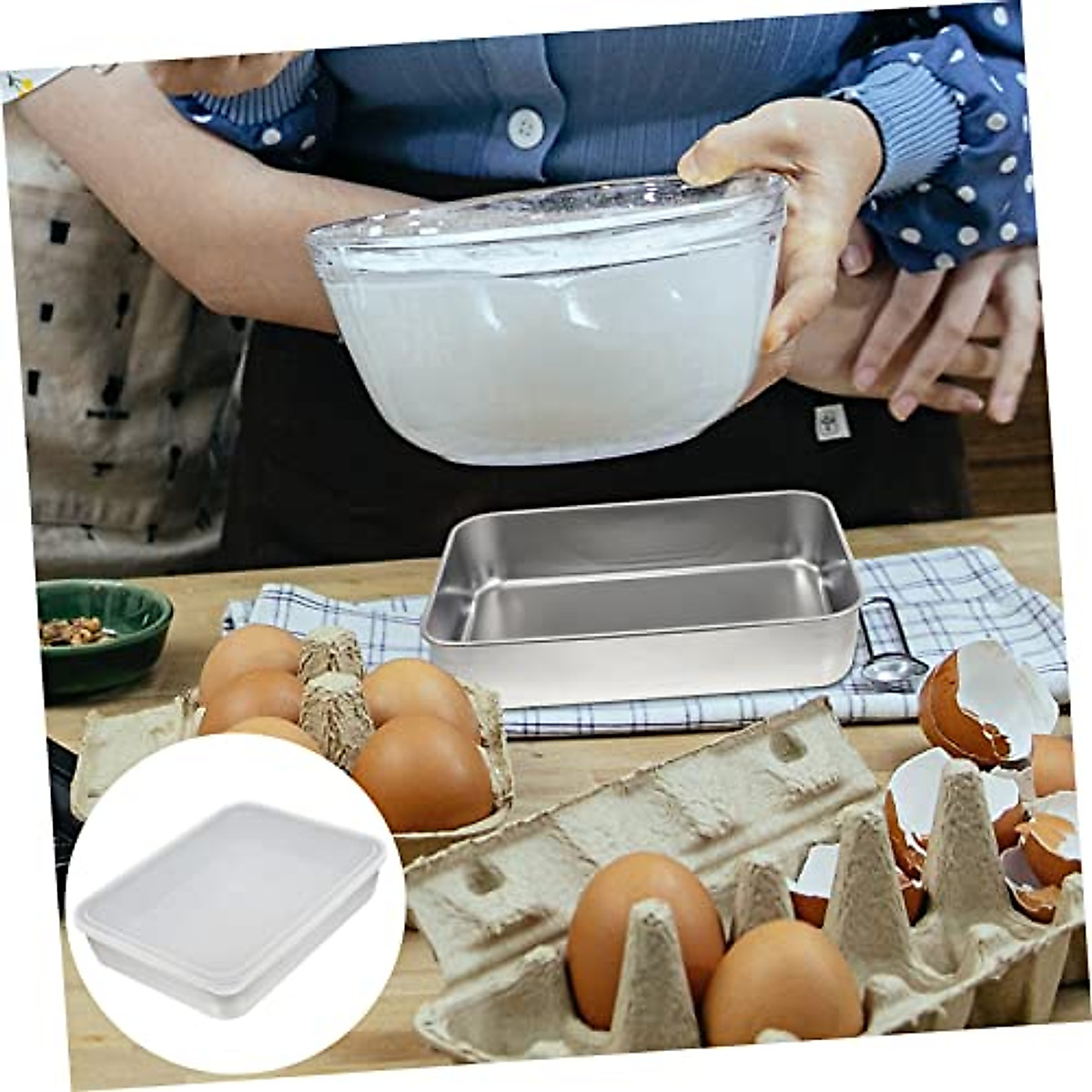 FURLOU Stainless Steel Bakeware Nonstick Bakeware Pizza Oven for Grill Bread Loaf Pan with Lid Dessert Baking Pans Cheese Baking Tray Nonstick Pizza Pan Fresh-keeping Box Bread Pan 1 Set Plate (Color