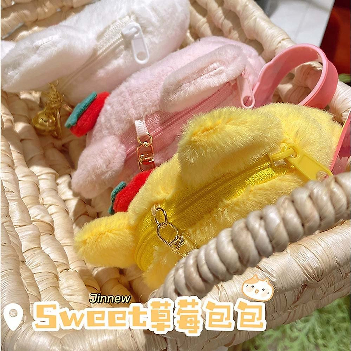 SXWT Cute Kawaii Kids Children with Keychain Baby Girls Plush Doll Storage Bag Wallet Bag Pendant Mini Coin Purse(Pink)