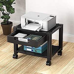 MaxGear Printer Stand, Under Desk Printer Stand with File Storage and Cable Management, Height Adjustable Printer Cart, 2 Tier Computer Printer Desk Stand with 4 Wheels, 3D Printer Table for Office