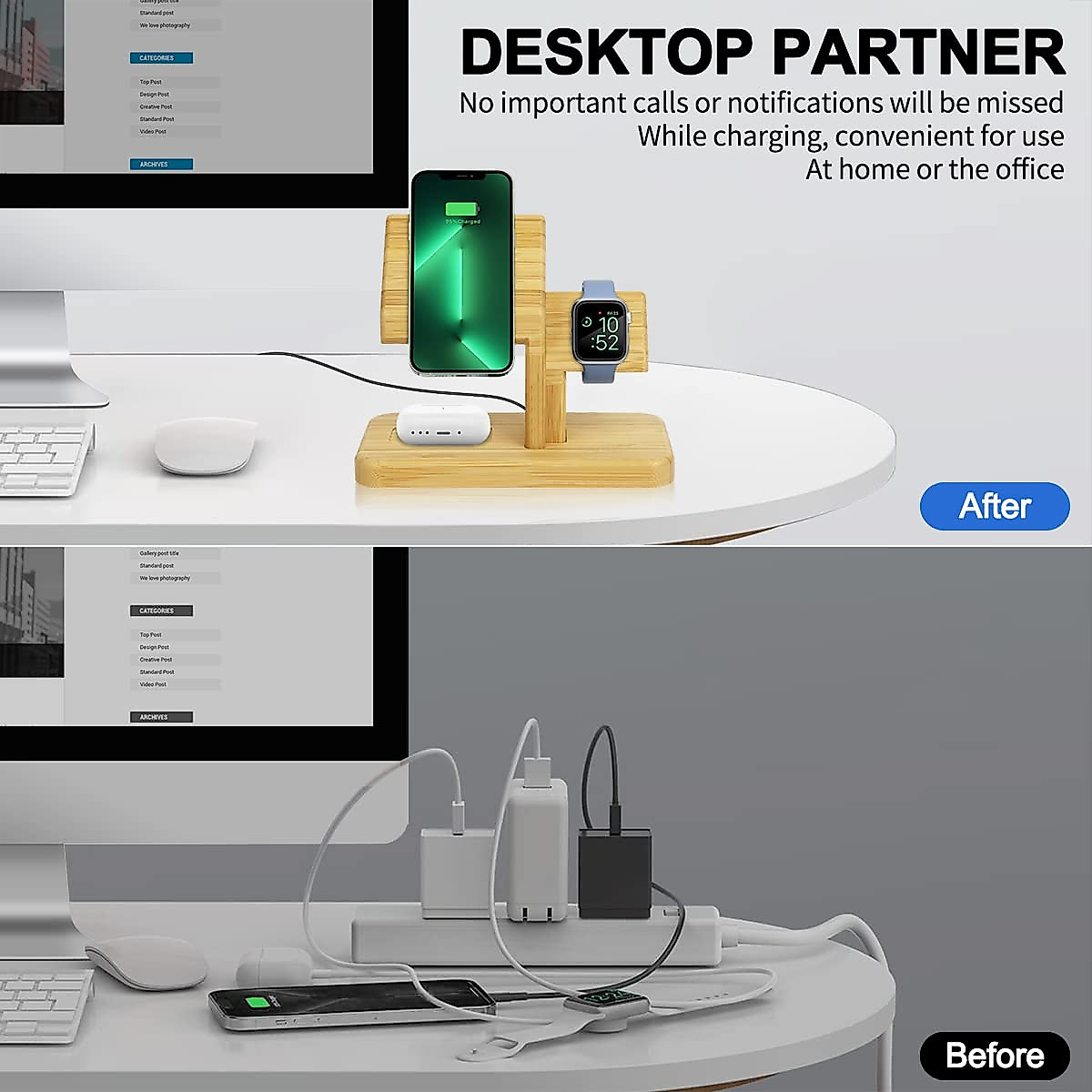 Wireless Charging Station for Apple, 20W Fast 3 in 1 Wireless Charger Stand, Bamboo Charging Station for iPhone 15/14/13/12 Pro/Max/Plus, for Apple Watch 8/7/6/SE/5/4/3/2, for Airpods 3/2/Pro