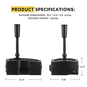 VIVOHOME 660 GPH Submersible Pond Filter Pump Fountain Kits with Sterilizer Suitable for Ponds of 1180 Gallons, Water Pump Built In