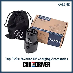 LENZ J1772 Charging Adapter for Tesla Model 3 Y S X [Safety Certified] 80A/240 VAC, Optimal Fit, Easy Setup (SAE J1772 EV Adapter for Tesla Cars ONLY)