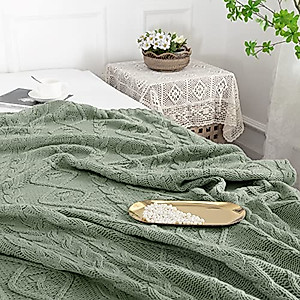 MILVOWOC Sage Throw Blanket and Pillow Covers Set, 50" x 60" Cable Knit Throw Blanket + 2 Pieces 18" x 18" Knitted Throw Pillowscase, Decorative Throw Blankets Knitted Blanket for Sofa Couch