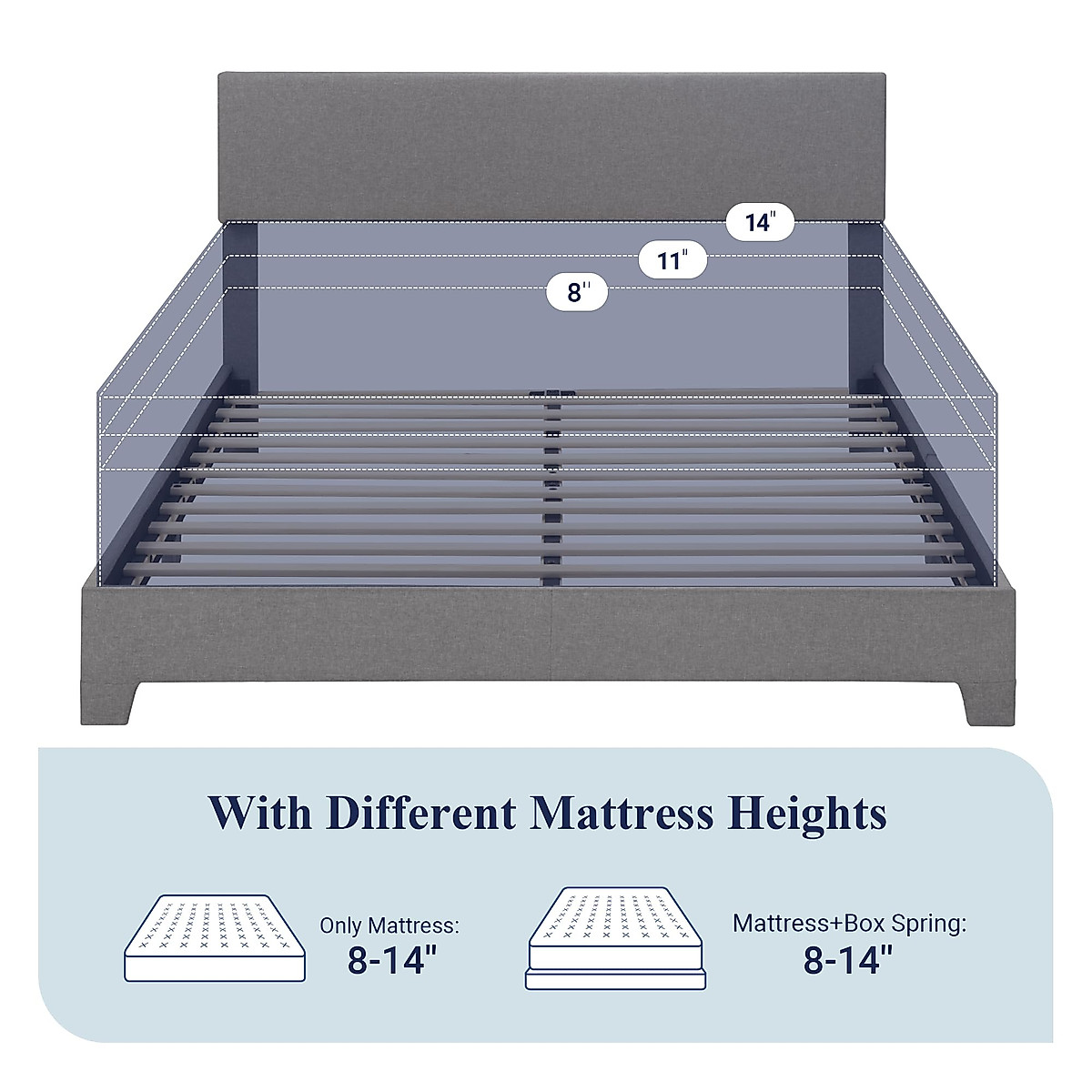 Allewie Queen Bed Frame with Upholstered Adjustable Headboard, Platform Bed with Wood Slats, Heavy Duty Mattress Foundation, No Box Spring Needed, Easy Assembly, Light Grey