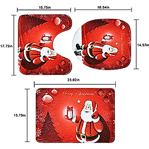 Alishomtll 4 Pcs Merry Christmas Shower Curtain Sets with Non-Slip Rugs, Toilet Lid Cover, Bath Mat Set and 12 Hooks, Santa Xmas Tree Ball Snowflake Waterproof Shower Curtains for Bathroom Decoration