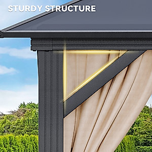 DWVO 10x12ft Hardtop Gazebo Double Roof Polycarbonate Canopy Outdoor with Netting and Shaded Curtains, Aluminum Frame Garden Tent for Patio, Backyard, Deck and Lawns