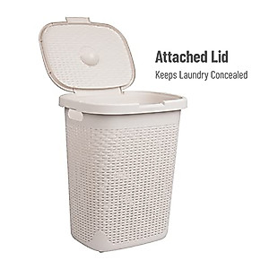 Mind Reader Basket Collection, Slim Laundry Hamper, 50 Liter (15kg/33lbs) Capacity, Cut Out Handles, Attached Hinged Lid, Ventilated, Set of 2, 17.65"L x 13.75"W x 21"H, Ivory