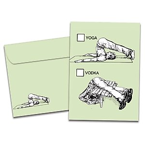 Tree-Free Greetings - Humorous Birthday Cards - Artful Designs - 1 Card + Matching Envelopes - Made in USA - 100% Recycled Paper - 5"x7" - Yoga Or Vodka (GO61230)