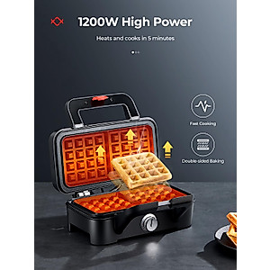 AMEGAT 3 in 1 Sandwich Maker, Waffle Maker with Removables Plates, Panini Press Waffle Iron Set with 5-gear Temperature Control, Non-stick Coating Cool Touch Handle Anti-skid Feet for Breakfast, 1200W