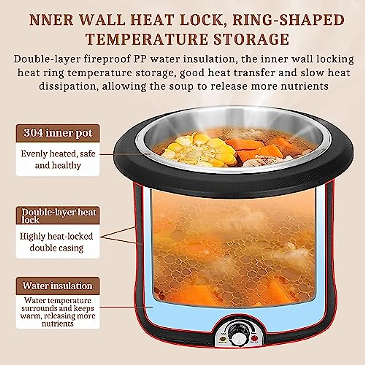 XENITE 304 Stainless Steel Commercial Soup Warmer Pot, 10L Electric Soup Kettle Food Buffet Warmer Machine, for Family Gathering and Restaurant,Black