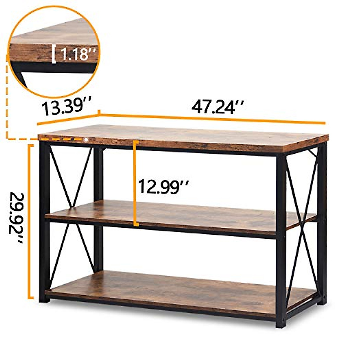 NSdirect Rustic Console Table, Farmhouse Sofa Table&TV Stand,Industrial 3-Tier Long Hallway/Entryway/Entrance Table with Storage Open Bookshelf for Living Room Bedroom Foyer,Brown Oak