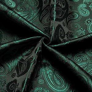 Hi-Tie Silk Dark Green Mens Dress Shirt Jacquard Short Sleeve Regular Fit Turn Down Collar Shirts for Casual Vacation Party