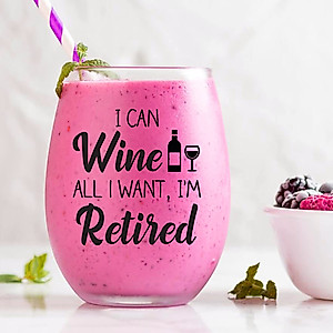 Momstir I Can Wine All I Want I'm Retired Funny Stemless Wine Glass 15oz - Funny Retirement Gift Wine Glass For Women - Humorous Gifts For Retired Coworkers