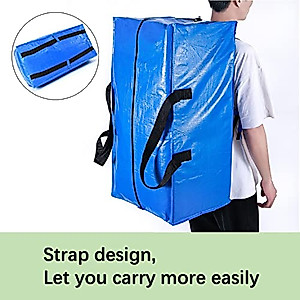 Extra Large Heavy Duty Moving Bags, Blue Storage Totes with Zippers for Clothing Blanket Storage, Dorm College Moving Supplies Boxes, Travelling Bag ,Clothes Storage Bins Compatible with Ikea Frakta Cart, 5 Packs,6 labels