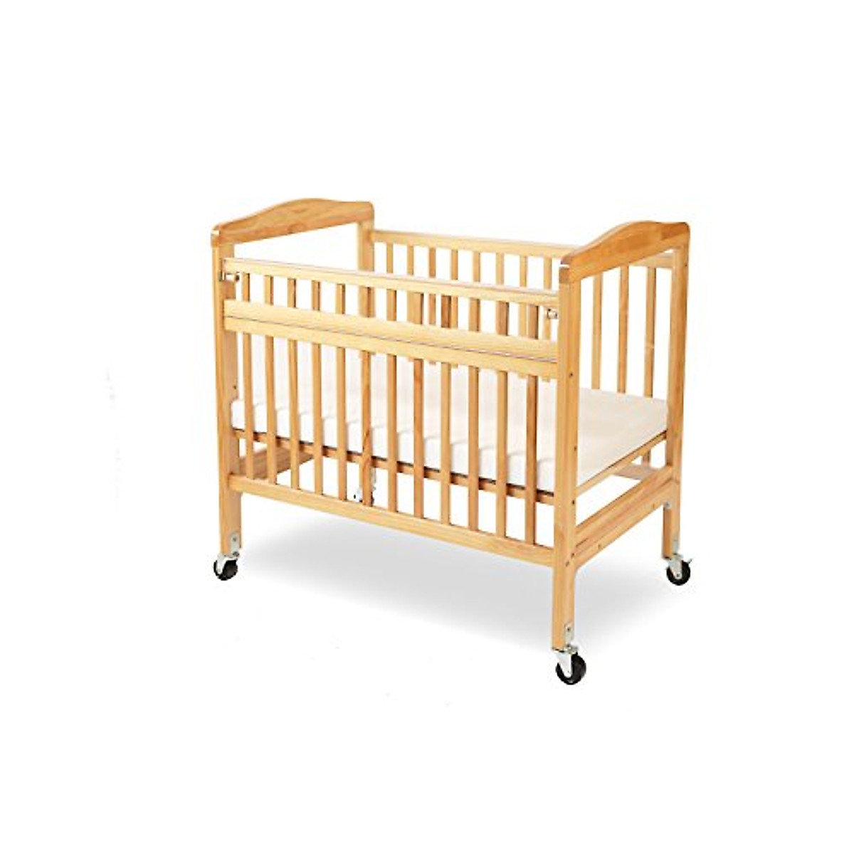 LA Baby Compact Non-Folding Wooden Window Crib with Safety Gate, Natural