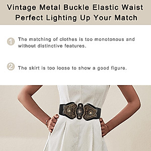 maikun Women's Wide Stretch Elastic Waist Cinch Belt Fashion Vintage Metal Buckle Dress Belt Waist Size 33-41''