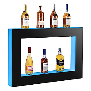 COSVALVE 3 Step Lighted Liquor Bottle Display Shelf, 16 Inch 20 Color Illuminated Bar Bottle Shelf 3-Tier Commercial Home Bar Bottle Display Drinks Acrylic Lighting Shelves with 44-Key Remote Control