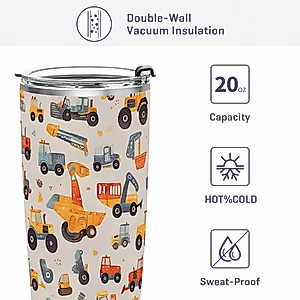 Vintage Cartoon Car Truck Gray Stainless Steel cups with lids reusable Leak-proof Lid and Straw travel coffee mug spill proof for outdoor simply insulated tumbler 20 OZ