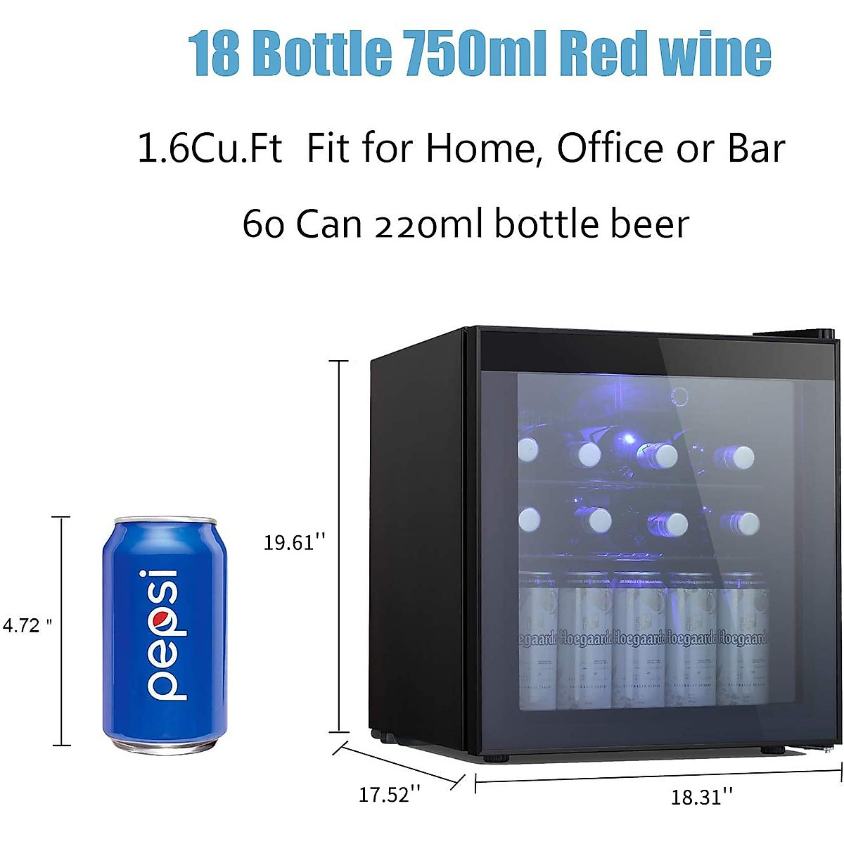Antarctic Star Beverage Refrigerator Cooler - 60 Can Mini Fridge Glass Door for Soda Beer or Wine, Smoked Glass Door Small Drink Dispenser Machine for Home, Office or Bar, 1.6cu.ft.