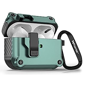 Winproo Armor Airpods Pro Case Cover with Lock Clip, Military Hard Shell Full-Body Shockproof Protective Case Skin with Keychain for Airpods Pro [Green]