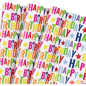 WRAPAHOLIC Birthday Wrapping Paper Sheet - 6 Sheets Colorful Happy Birthday Design Folded Flat for Birthday, Baby Shower, Party, Holiday - 19.7 Inch X 27.5 Inch Per Sheet