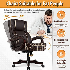 Big and Tall Office Chair Wide Seat Ergonomic Desk Chair with Lumbar Support Wood Armrest High Back PU Leather Executive Task Computer Chair for Heavy People