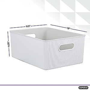 Superio Decorative Plastic Lidded Home Storage Bins Organizer Baskets, Large White Smoke (1 Pack - 15 Liter) Stackable Container Box, for Organizing Closet Shelves Drawer Shelf - Ribbed Collection