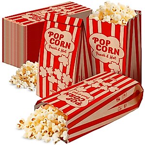 125 Pieces Popcorn Bags Individual Servings - 2 oz Vintage Brown and Red Stripe Kraft Paper Popcorn Bags for Popcorn Machine, Popcorn Sleeves for Party, Movie Nights, Carnival, and School Fair