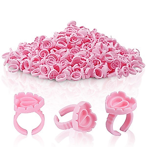 Embagol 100 PCS Glue Rings Smart Glue Cups Lash Glue Holder Heart Glue Cups Lash Glue Rings Fanning Blossom Cups for Eyelash Extensions Pink