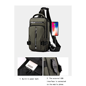 WZCSLM Sling Bag for Men Women Shoulder Backpack Chest Bags Crossbody Daypack with USB Cable for Hiking Camping Outdoor Trip (ArmyGreen)