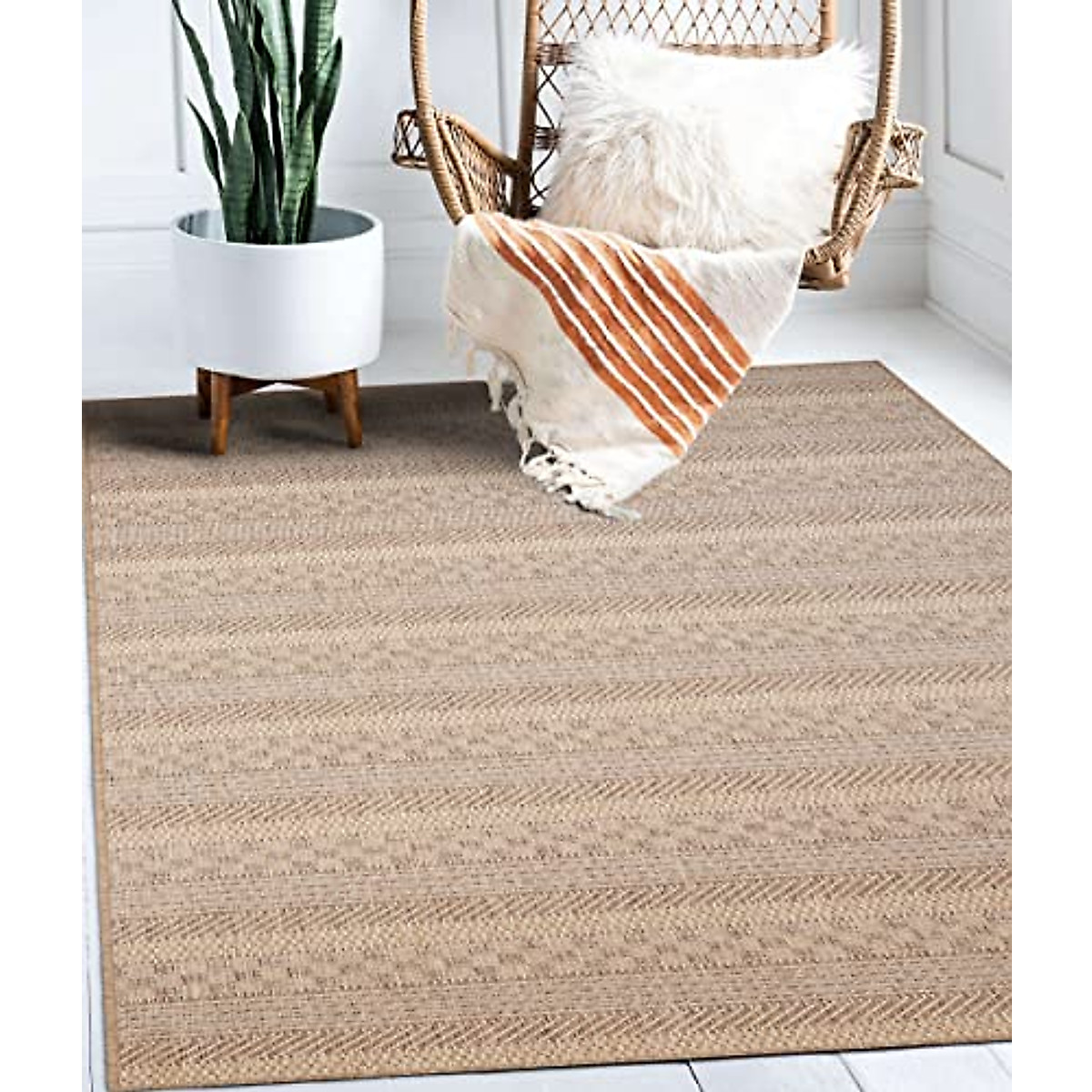 Sherloom Modern Indoor Outdoor Area Rugs 5x7 | Non-Shed - Non-Skid - Washable Rug Runner for Living Room, Dining, Entryway, Patio, Pool Deck | Menzis Collection | Natural, Neutral