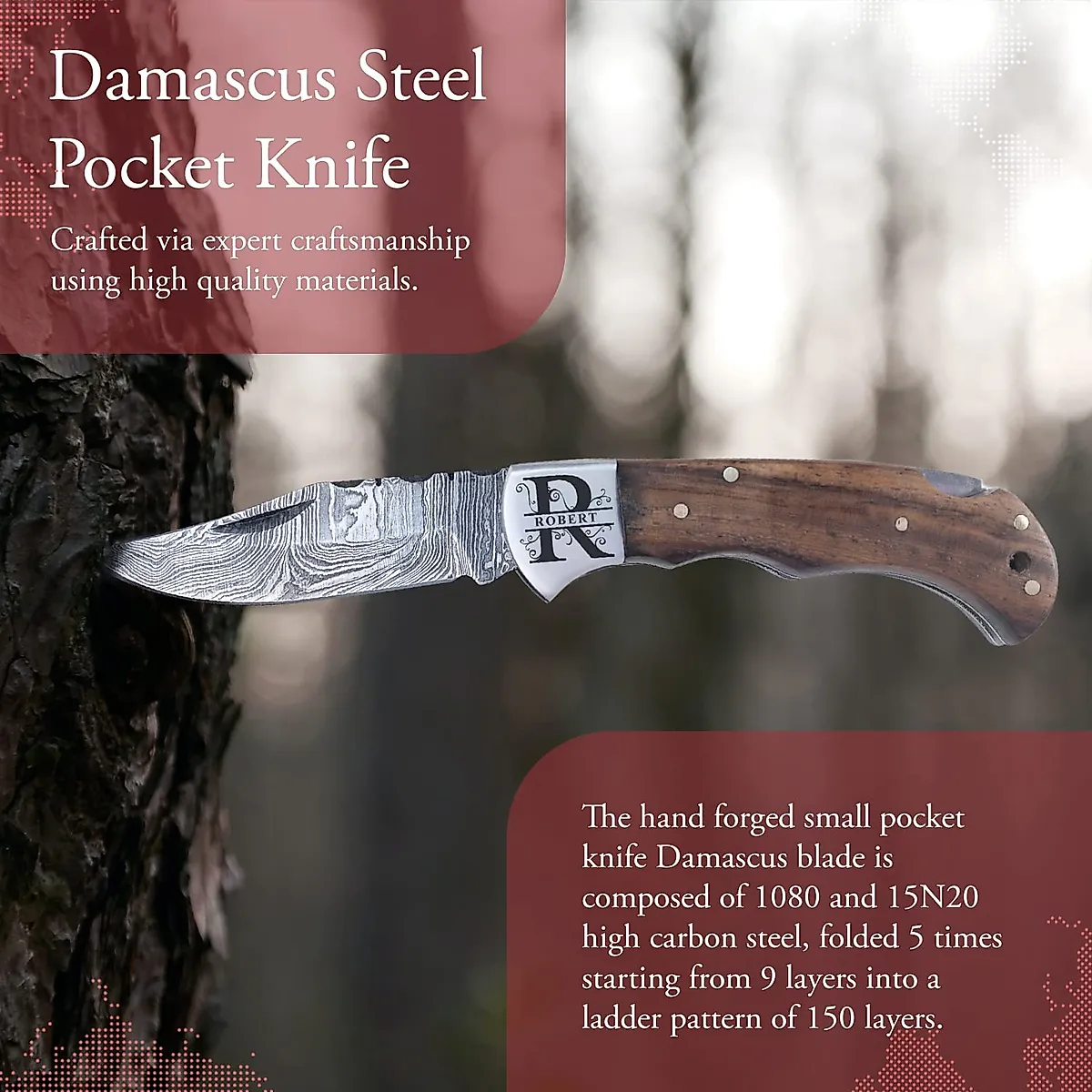 Morf Steelware Customized Damascus Steel Pocket Knife Handmade Folding Knives Small Pocket Knife for Outdoor, Camping, Hiking Back Lock Blade Made of Damascus Steel