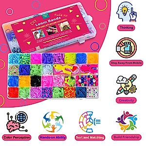 Momo's Den 2100+ Rubber Band Loom Bracelet Kit Loom Bands Kit Best Gifts for Birthday and Easter with Premium Accessories Bright Color Bands, Rubber Band Refill Kit for Girls & Boys