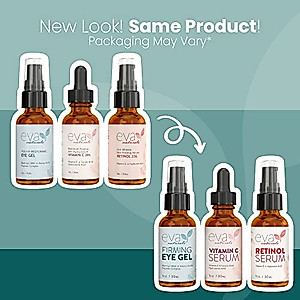 Eva Naturals Facelift in a Bottle - 3-in-1 Anti-Aging Set with Retinol Serum, Vitamin C Serum and Eye Gel - Formulated to Reduce Wrinkles, Fade Dark Spots and Treat Under-Eye Bags - Premium Quality