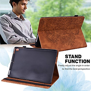 UUcovers for iPad 10th Generation Case 10.9 Inch 2022 with Pencil Holder/Pocket/Band/Embossed Floral Pattern/PU Leather/Soft TPU Wallet Folio Stand Magnetic Shockproof Cover, Brown Peacock Flower