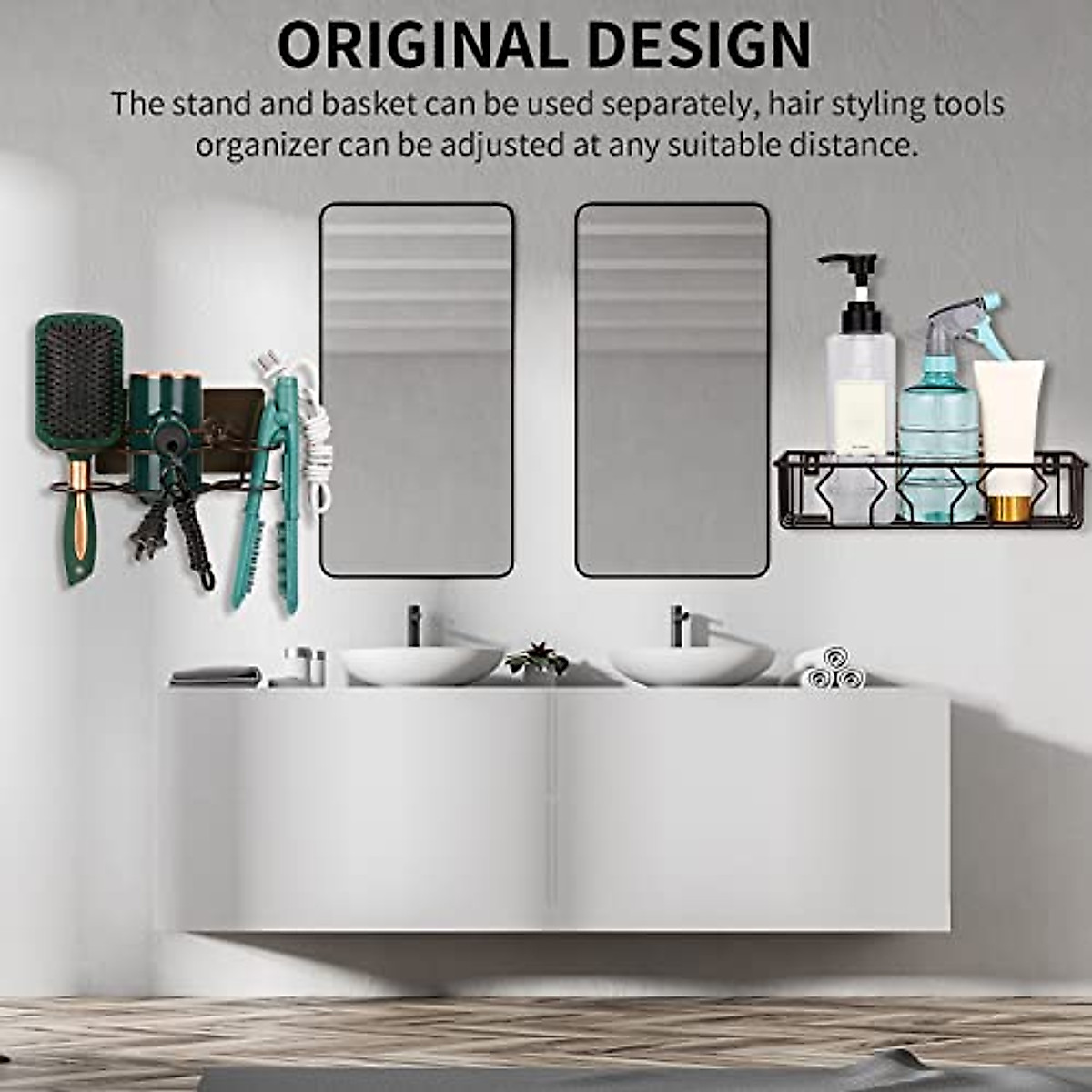 Jashlife Hair Dryer Holder Wall Mounted, Pasteable Installation, Blow Dryer Holder Wall Mount, Be Used Separately, Hair Tool Organizer Wall Mount, Hot Styling Bathroom Storage Basket for Curling Wand