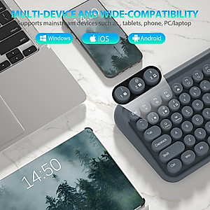 Wireless Bluetooth Keyboard, 2.4GHz Typewriter Retro Keyboard, 84 Keys Portable Office Computer Keyboard with 2xAA Batteries and Cute Floated Round Keycaps for Windows Android PC Laptop Mac iPad, Gray