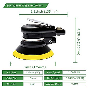 DFESKAH Air Random Orbital Sander,5"Air Sander,Dual Action Pneumatic Sander