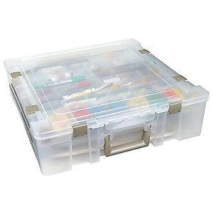 ArtBin 6981AB Super Satchel Deluxe Divided Base, Large Portable Art & Craft Organizer with Drawers, [1] Plastic Storage Case, Clear