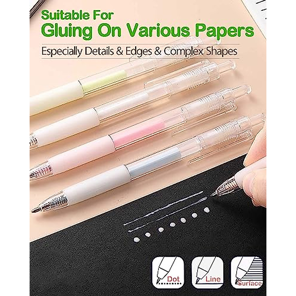 Oythiem Ball Point Glue Pen - Applying Glue Like Writing, Kids-Friendly Precise Apply and Easy Control, Quick Dry Glue Pen for Crafting, Scrapbooking, Card Making, Kids School Craft Supplies (6-Pack)