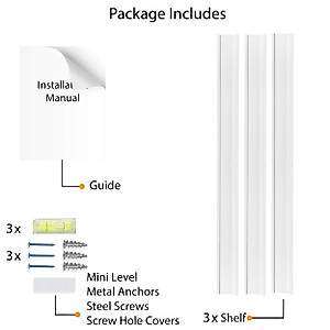 Wallniture Denver White Floating Shelves for Kids Room Decor, 46" Bookshelf for Toddler Toys, Picture Frame Set of 3