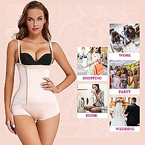 Nebility Bodysuit for Women Slim Waist Trainer with Full Body Zipper Latex Shapewear with Open Bust Corset (Medium,Beige)